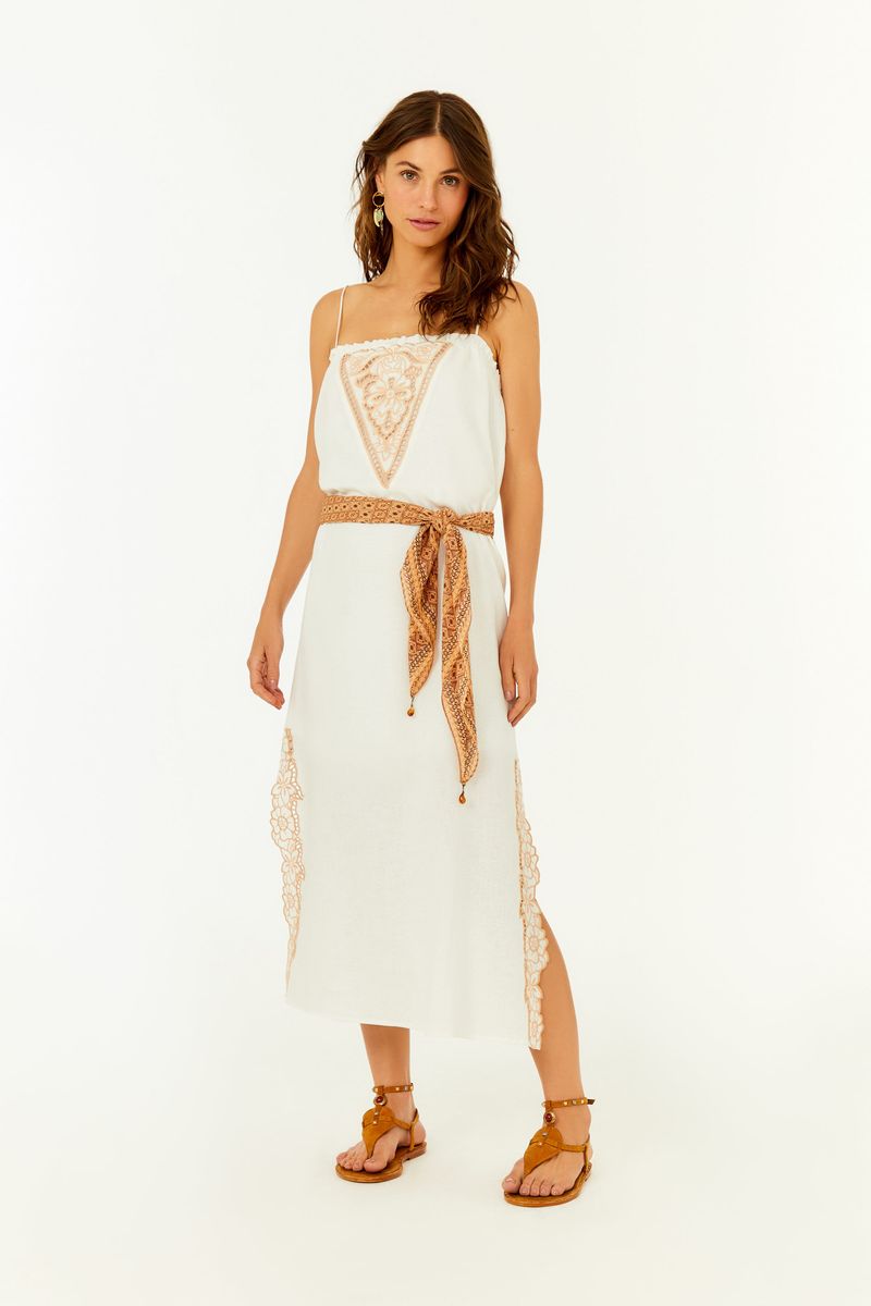 Vestido Alça Bordado Lotus